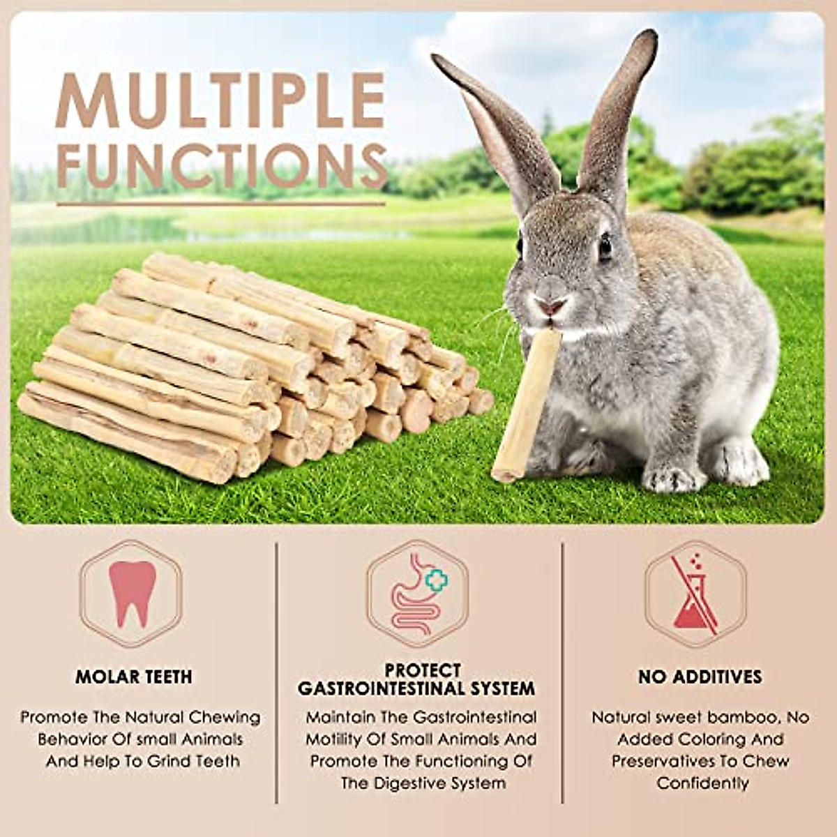 Bissap 700g/1.5Ib Sweet Bamboo Chew Sticks for Rabbits, Bunny Chew Sticks for Rabbits Hamster Chinchilla Guinea Pigs Rabbit Small Animals Natural Treats Teeth Grinding Chew Toys