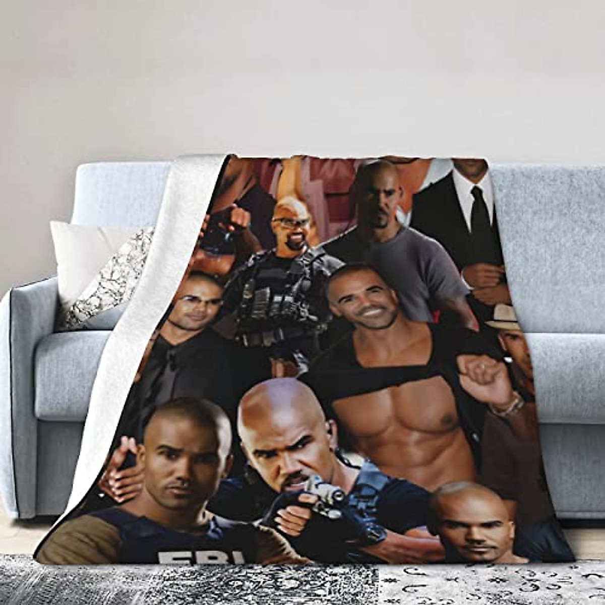 Hamklla Shemar Moore Collage Blanket Ultra-Soft Micro Fleece Blanket Warm Cozy Plush Bed Blanket Lightweight Sofa Throw Blanket, Black, 50'x40'