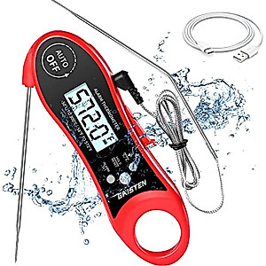 Rechargeable Digital Meat Thermometer, Oven Safe Food Thermometer Dual Probes for Cooking, All Waterproof with Alarm Function&Backlight for Grilling, Smoking, Frying, Baking, Kitchen, Oven