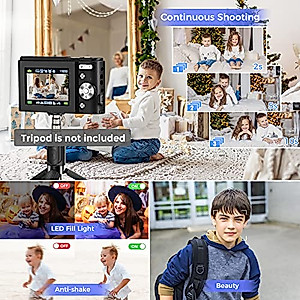 Digital Camera, NEZINI 2 Charging Mode Autofocus Kids Camera, Full HD 1080P 48MP LCD Mini Vlogging Camera, 16X Zoom Compact Pocket Camera Point and Shoot Camera for Kids Teens Beginners (Black)