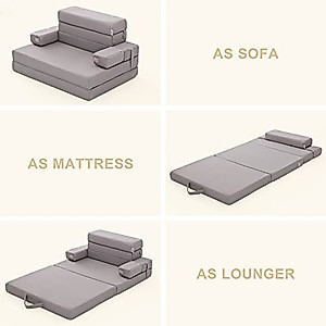 Lazyzizi Sleep 4 Inch Foldable Mattress, Portable Floor Mattress Couch with Headrest, Washable Cover, Foldable Foam Couch Single for Guest Bed, Folding Sofa Bed, Camping, Road Trip, Dark Grey