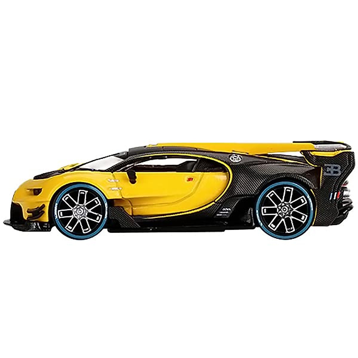 MINI GT Bugatti Vision Gran Turismo Yellow and Carbon 1/64 Diecast Model Car by True Scale Miniatures MGT00317