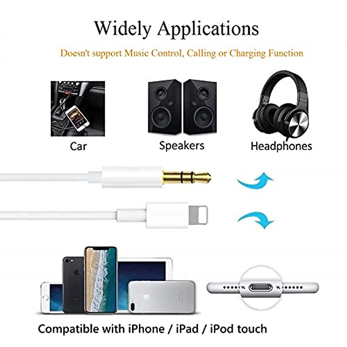 [Apple MFi Certified] iPhone AUX Cord for Car Stereo, 6.6ft Lightning to 3.5mm AUX Audio Cable Support All iOS Compatible for iPhone 14/13/12/11/SE/XS/XR/X 8 7 6 5, iPad/Home Stereo/Headphone-white 2M