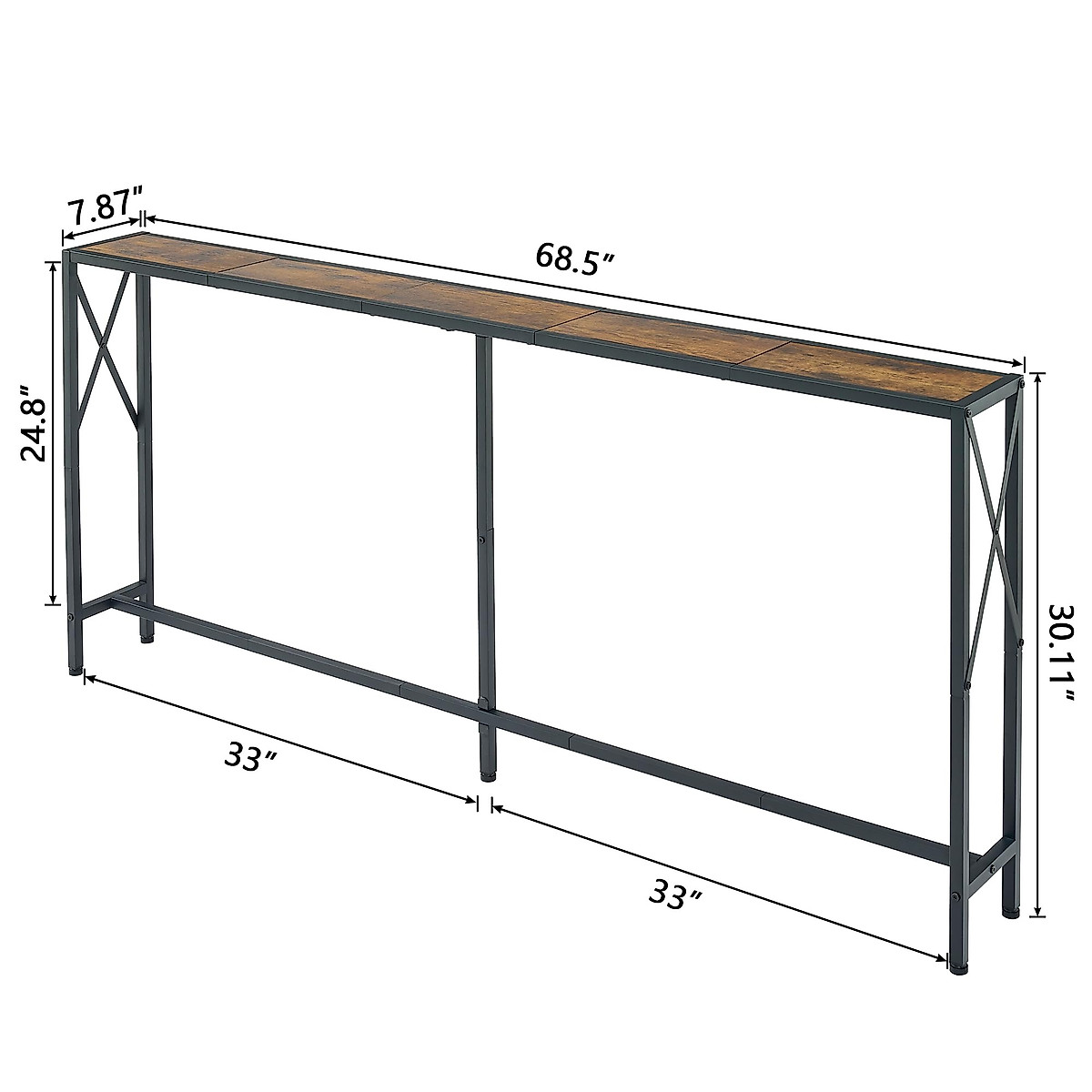 Gewudraw Console Table with 2 AC Oulets & 2 USB Ports, 68.5" Narrow Sofa Table, Entryway Table, Industrial Sofa Table for Hallway, Living Room, Bedroom, Long Console Table, 6.5 Feet Power Cord