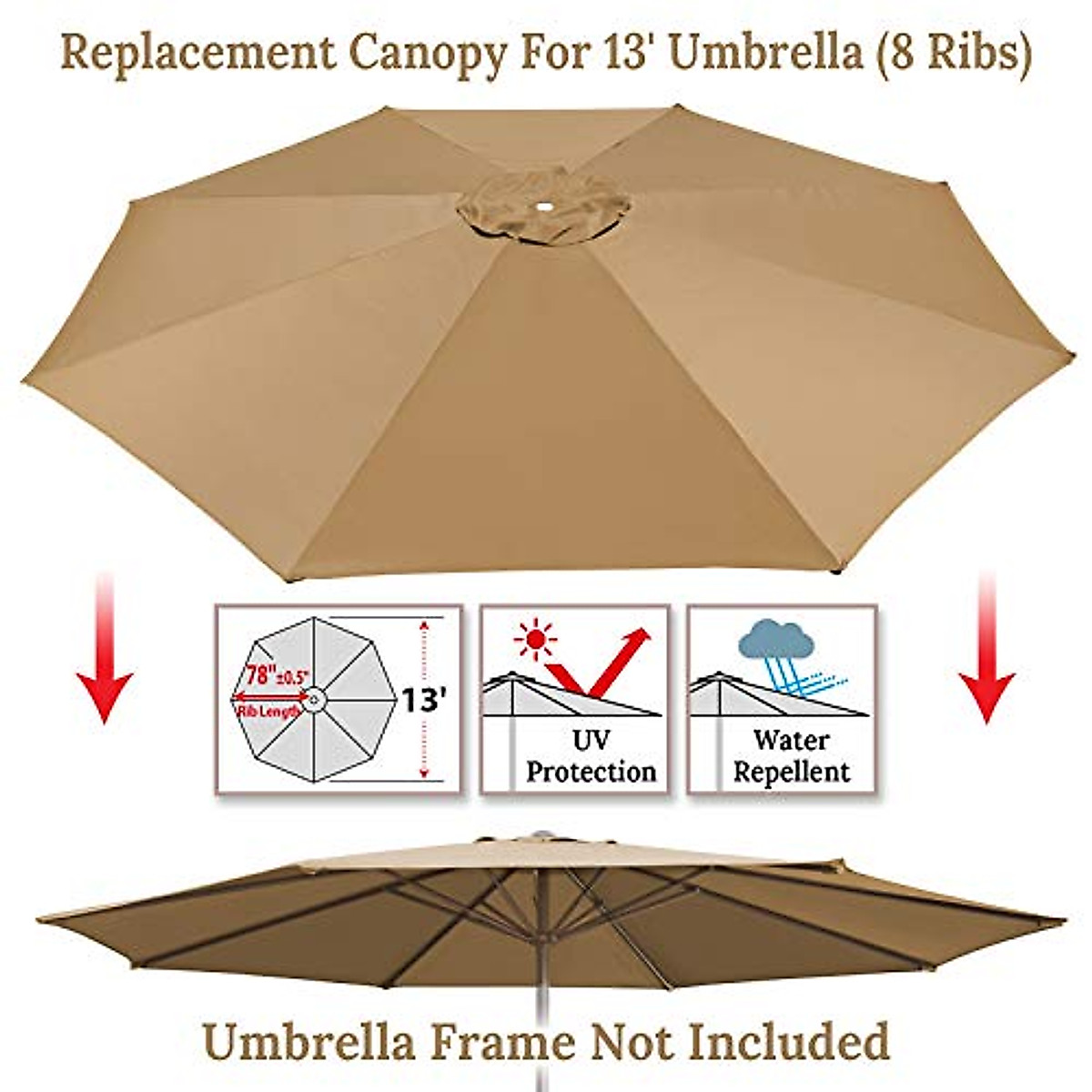 BenefitUSA Umbrella Cover Canopy 13ft 8 Rib Patio Replacement Top Outdoor-tan
