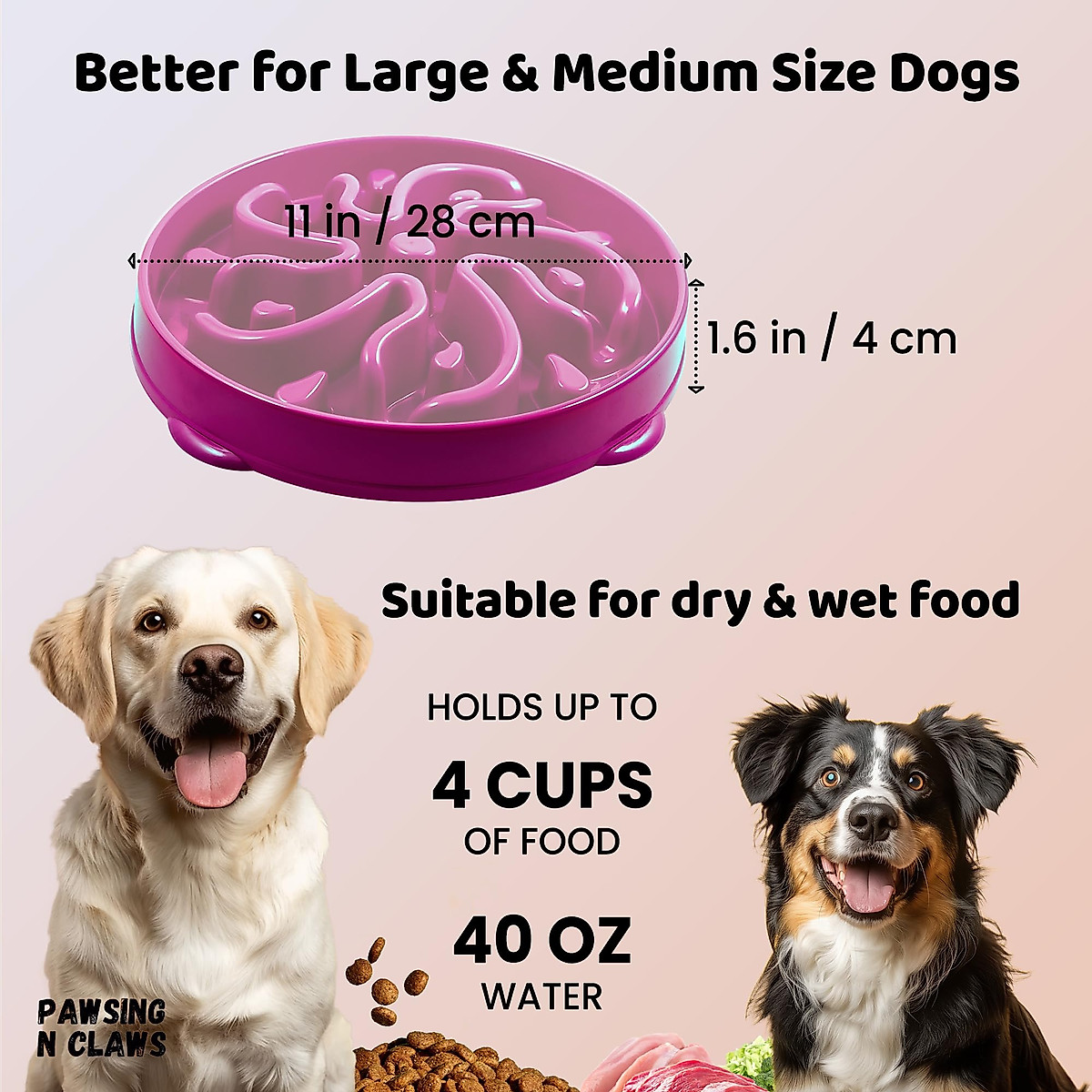 Pawsing N Claws Slow Feeder Dog Bowl - Anti-Choking & Non Slip Interactive Dog Feeding Bowls for Dry/Wet Food That Slow Down Eating Dog Bowl - Maze Puzzle Design Bowl - Large (Purple)