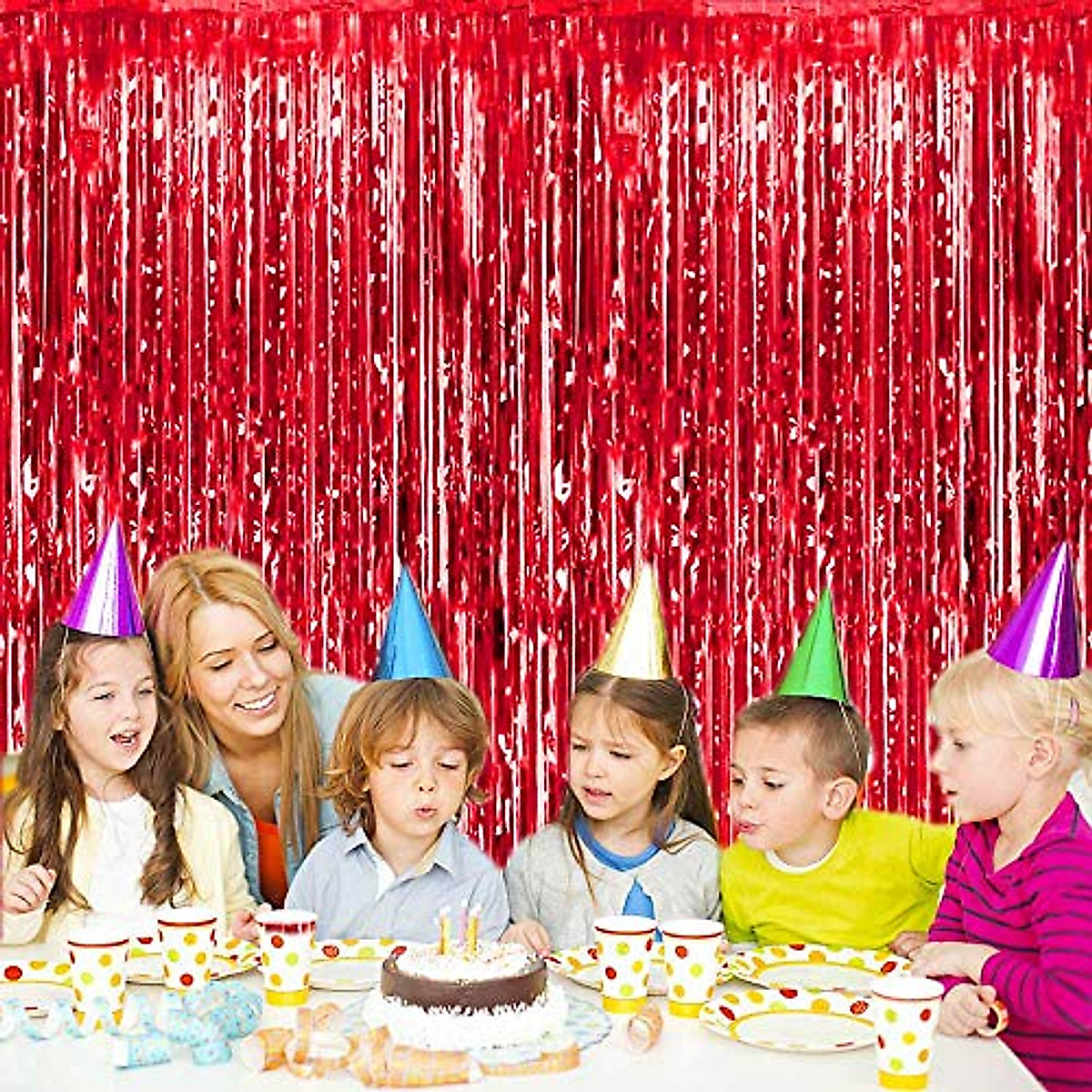 2 Packs 3ft x 8.3ft Red Metallic Tinsel Foil Fringe Curtains Photo Booth Props for Birthday Engagement Bridal Shower Baby Shower Bachelorette Holiday Celebration Party Decorations