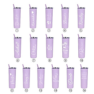 Personalized 20oz Stainless Steel Cup with Names, JSAJU Stainless Steel Skinny Tumblers with Straw and Lid, Customized Insulated Coffee Mug, Double Wall Vacuum Travel Cup, Birthday Gifts for Men Women