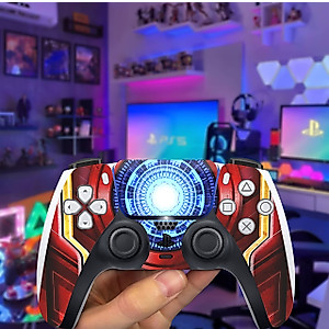 HK Studio Iron Suit Decal Sticker Skin Specific Cover for Both PS5 Disc Edition and Digital Edition - Waterproof, No Bubble, Including 2 Controller Skins and Console Skin