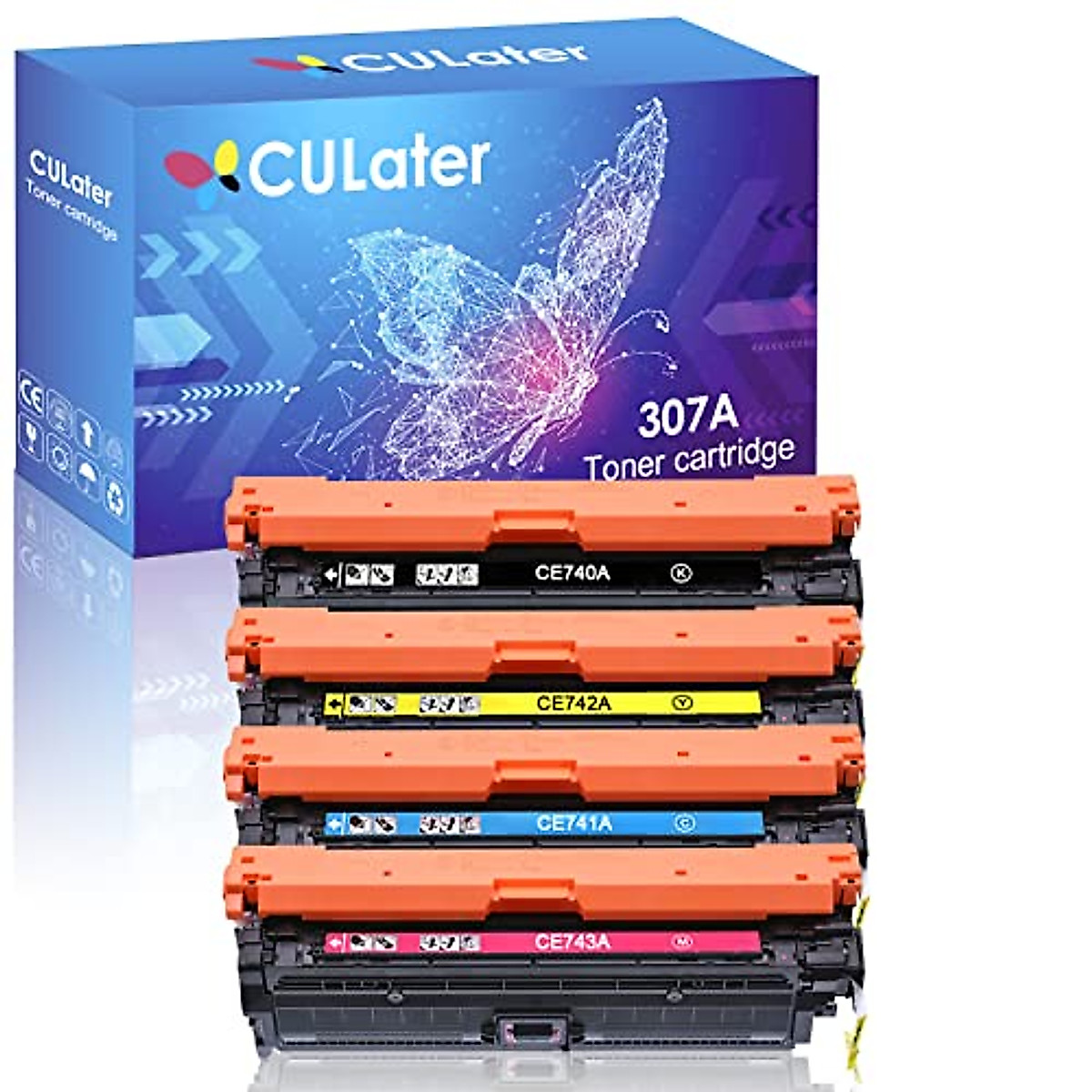 CULater Remanufactured Toner Cartridge Replacement for 307A CE740A CE741A CE742A CE743A Toner Cartridges for HP Color CP5220 CP5225 CP5225n CP5225dn Printers (4 Pack)