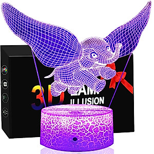 Menzee Elephant 3D Night Light for Kids,3D Lamp Optical Illusion with Remote Control&Smart Touch 7 Colors 16 Colors Changing Elephant Toys 10 9 3 5 2 8 1 7 6 4 Year Old Boy Girl Gifts