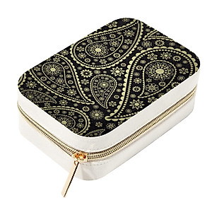 MUOOUM Gloden Paisley Pattern Small Jewelry Box, Double Layer Travel Jewelry Organizer for Women Girls