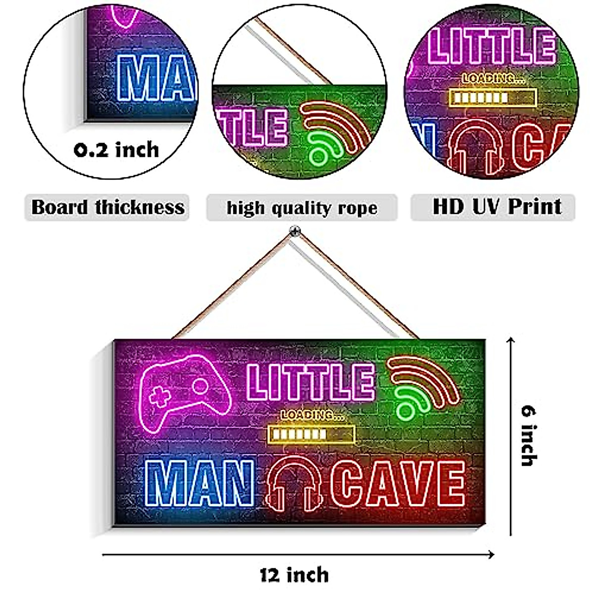 Neon Gaming Decor for Boys Room Wooden, Neon Gaming Wooden Door Sign for Gamer Room Decor, Boys Decorations for Bedroom Nursery Playroom Wall Art (6"x12")