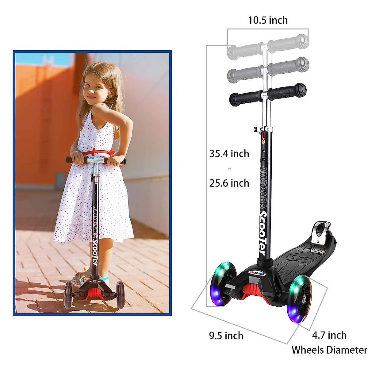 Kick Scooter for Kids, 3 Wheels Toddlers Scooter for 6 Years Old Boys Girls Learn to Steer, Adjustable Height, Extra-Wide Deck, Flashing Wheels for Children Gifts