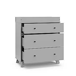 Storkcraft Beckett 3 Drawer Chest with Changing Topper (Pebble Gray) – GREENGUARD Gold Certified, Baby Dresser With Changing Table Top, Dresser for Nursery, 3 Drawer Kids Dresser