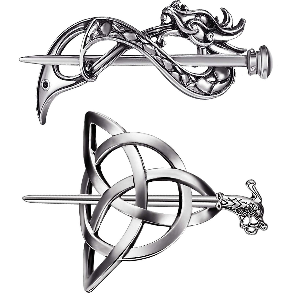 WILLBOND 2 Pcs Celtic Knot Dragon Hairpins - Viking Triangle Hair Clips and Slides in Jewelry Style for Women and Ladies