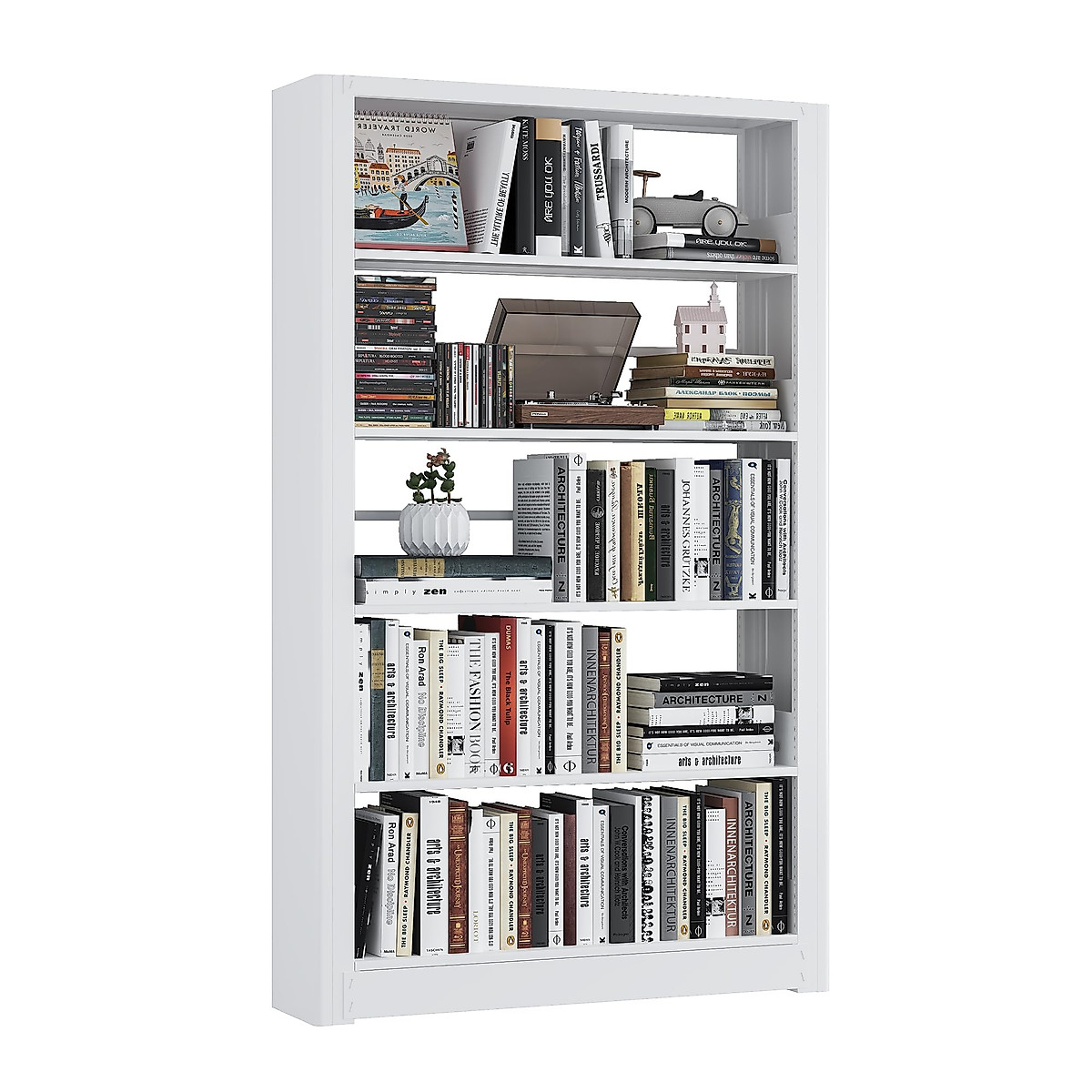 RpAosd Metal Bookshelf, 69" Heavy Duty Bookcase with 5 Adjustable Shelves, Open Shelf Bookcase, Free-Standing Library Bookshelf for Home Office, Library, Bedroom, Living Room (White)