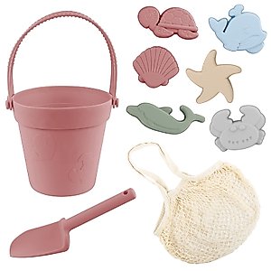 9Pcs Silicone Sand Toys for Baby with Portable Beach Bag - Kids Beach Set with Beach Toy Molds Shovel Bucket Set - Sand Toys Toddler Sandbox Toys for Kids Outdoor Summer Playset