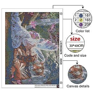 Mingming Diamond Painting Fairy and Tiger Angel DIY 5D Full Drill Round for Beginners Fantasy Forest Art Kit Crafts Adults Kits Accessories Dot Paint Gem Numbers 12X16in
