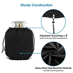 Unicook Propane Tank Cover 20lb, Heavy Duty Gas Tank Cover with Adjustable Drawstrings, Dress up Your Gas Grill, Durable and Convenient, Fits Standard 20lb Tank Cylinder, Black