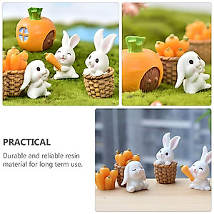 PRETYZOOM Easter Decoration Kit Bunny Miniature Straw Basket Carraot Figures Rabbit Bunny Fairy Garden Decor Dollhouse Ornament Micro Landscape Decor Cake Topper 7pcs