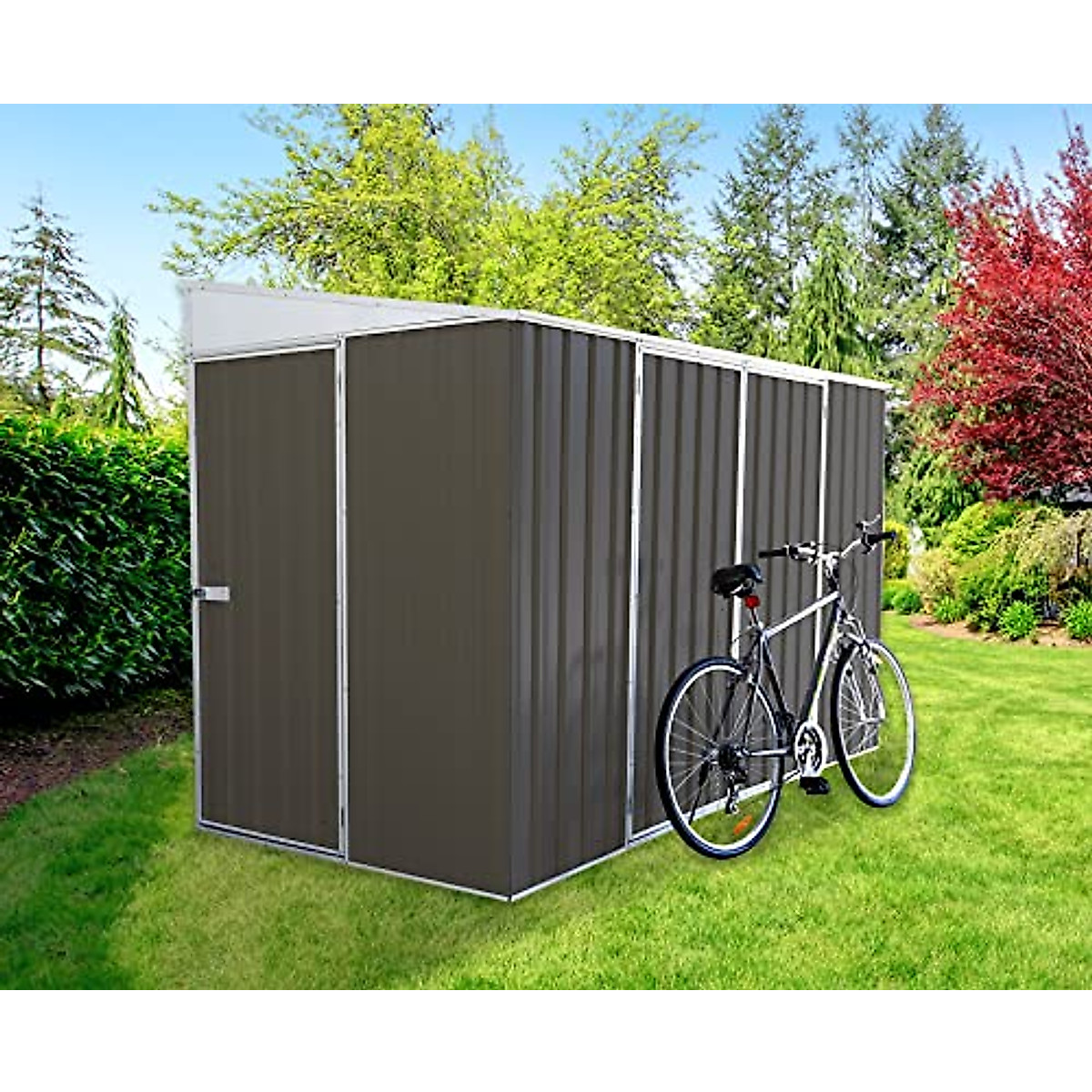 ABSCO Lean to 10 x 5 Ft. Metal Bike Shed, Aluminum and Steel Utility Tool Shed, Outdoor Storage for Backyard, Lawn, Bikes, 50 Sq. Ft., Woodland Gray