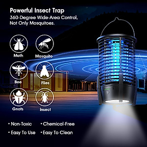 Bug Zapper for Indoor and Outdoor, Rechargeable Mosquito Zapper, Portable Electric Fly Killer, Insect Trap with LED Light, Ideal for Backyard, Patio, Camping, and Fishing