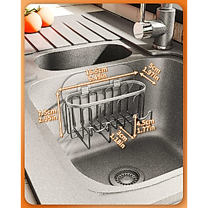 SWTYMIKI Sink Sponge Holder With Double Hook, Stainless Steel Sink Caddy Kitchen Sink Organizer Multifunctional Rustproof Kitchen Sponge Holder for Kitchen Sink Accessories, Silver