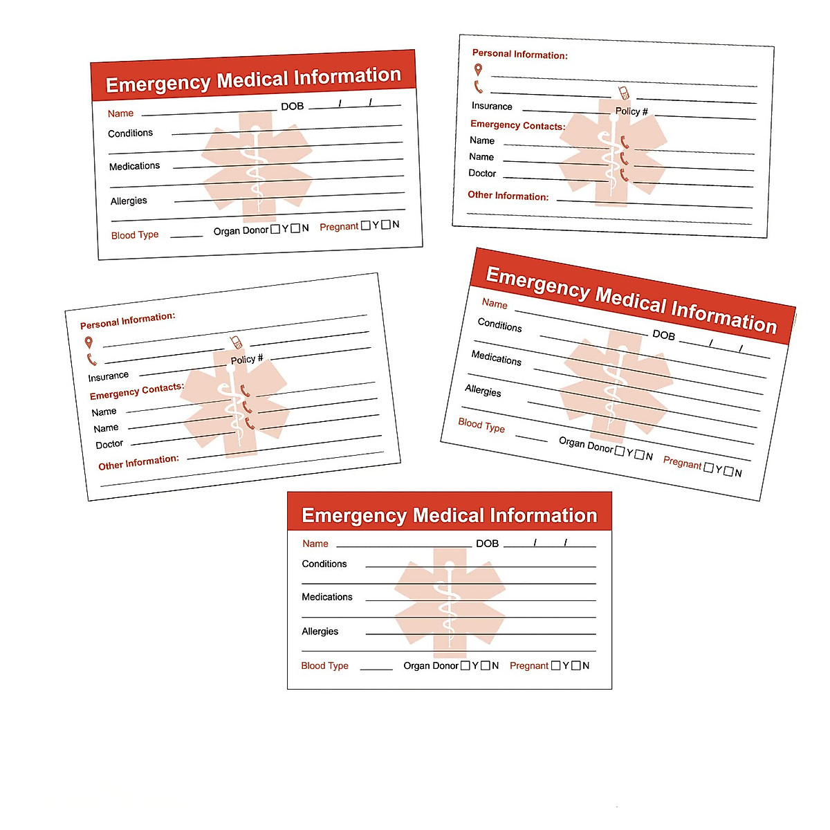 RXBC2011 Emergency Medical Information ID Card Pack of 5