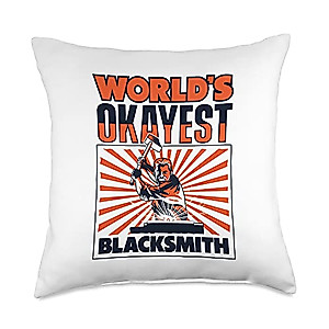 Forging Tools Equipment Kit Gifts For Beginners World's Okayest Forging Anvil Blacksmith Throw Pillow, 18x18, Multicolor