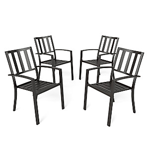 PHI VILLA Wrought Iron Patio Outdoor Dining Chairs, Portable Black Outdoor Patio Chairs Set of 4, Stackable Indoor Outdoor Bistro Deck Metal Chairs for Garden Backyard Lawn, Support 300 lbs
