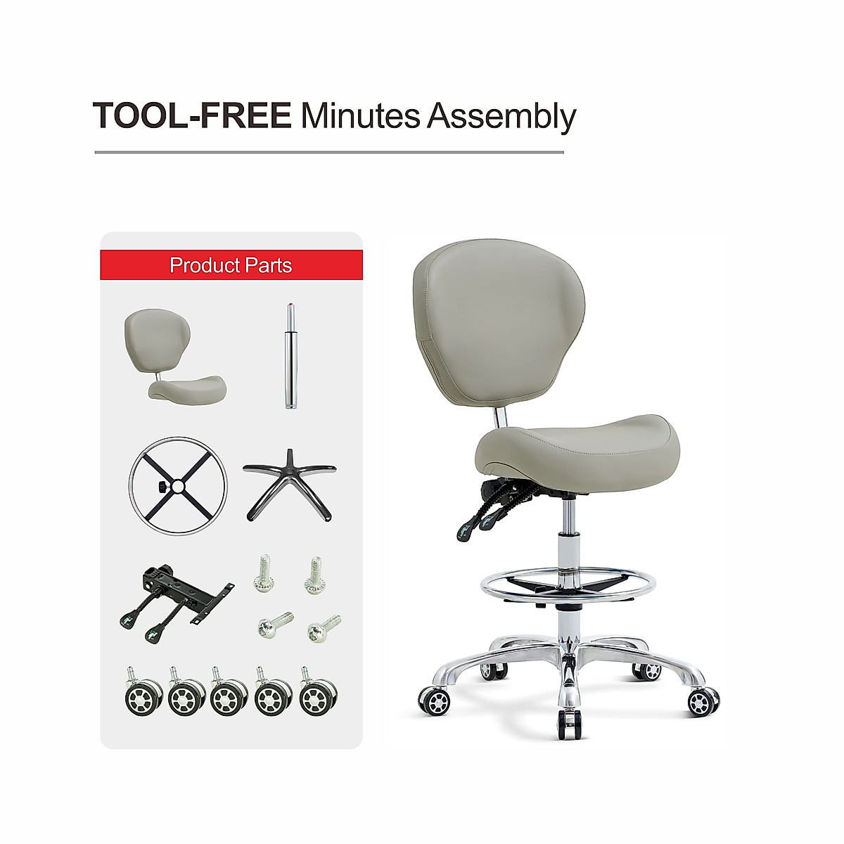 Kastele Ergonomic Home Office Desk Chair - Swivel Adjustable Comfortable Task Chair with Lumbar Support, Foot Ring and Rolling casters for managerial, Executive, Drafting,Computer, Grey