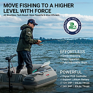 Seamax 12V PowerMax 2HP Brushless Trolling Motor, Stepless Speed Control, Equal to 65 Lb Thrust, 35 Inch Shaft