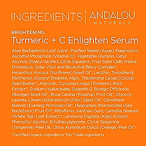 Andalou Naturals Turmeric + C Enlighten Serum, Skin Brightening Serum with Vitamin C & Turmeric, Anti Aging Skin Care, Diminish Sun Damage & Lighten Skin, 1.1 Fl Oz
