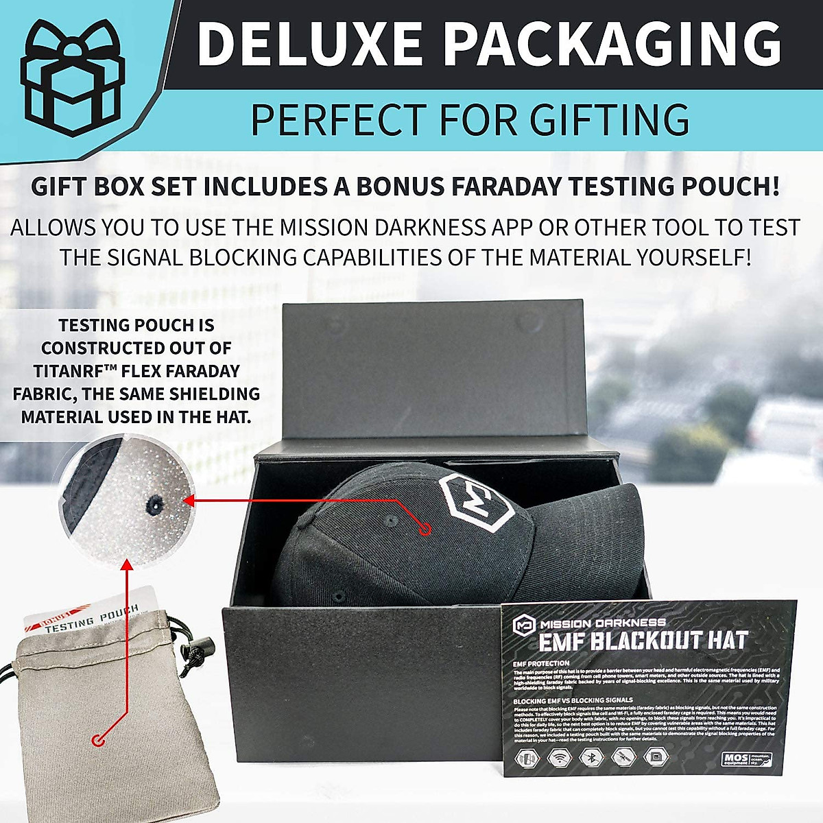 Mission Darkness EMF Blackout Hat - Anti-Radiation Snapback Cap Protects Against EMF EMI RF 5G Wireless Signals - Universal Adult Size (Adjustable)