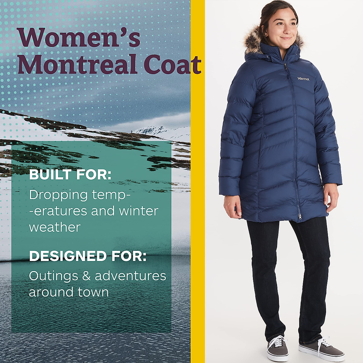 MARMOT Women's Montreal Mid-Thigh Length Down Puffer Coat, Arctic Navy, Large