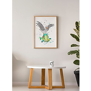 Scuttle and Flounder Print, Watercolor, Nursery Wall Poster, Holiday Gift, Kids and Children Artworks, Digital Illustration Art