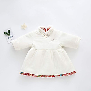 Quenny Girls' Cheongsam Dress,Baby-Girls' Thickened Chinese Style Princess Dress,Babys' New Year's Dresses. (Swan Print, Small(3-6M))