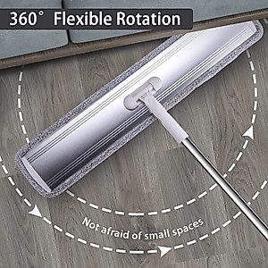 Microfiber Mop 32 inch Flat mop Commercial Mop Large Wide mop for Hardwood Laminate Tile Floor Cleaning 360 Rotating Dust Wet Mop with Stainless Steel Handle 4 Reusable Mop Pads