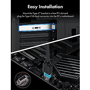 GRAUGEAR USB 3.2 Gen 2 USB-C Front Panel Adapter, Motherboard Header Extension Cable, USB-C Female to 20-pin USB Type-E A-Key Male Connector with PCIe Full Height Bracket, 19.6 in [G-AD-ETC-10G]