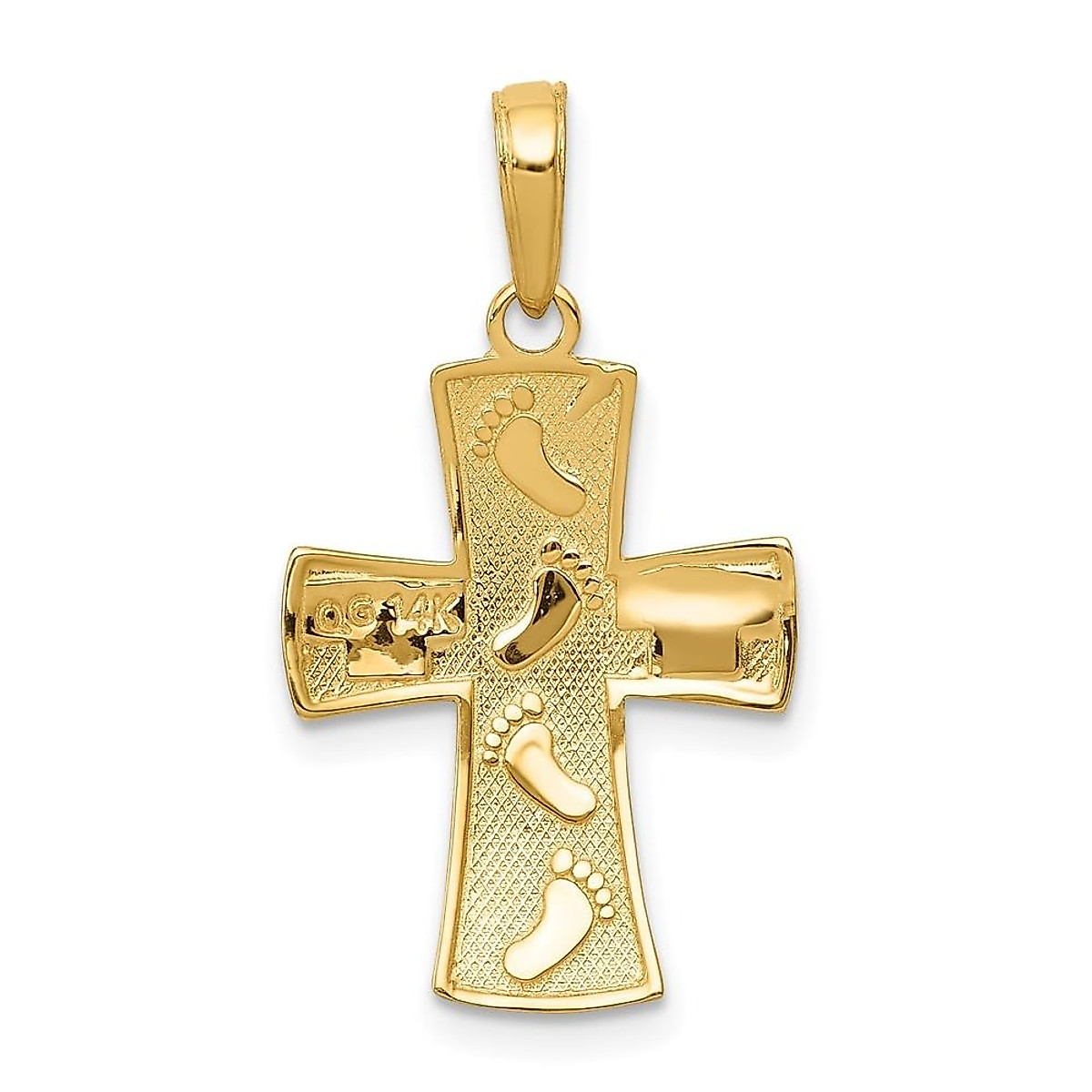Diamond2Deal 14K Yellow Gold And White Rhodium Plated Footprints Religious Crucifix Cross Pendant