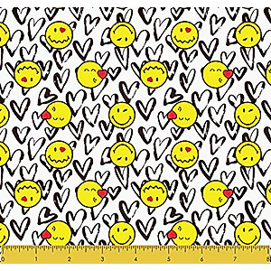 Stitch & Sparkle Smiley World Smile and Love 100% Cotton 44” Wide, Quilt Crafts Fabric, Cut by The Yard (SSSO004)