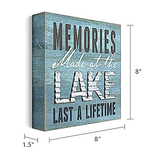 Barnyard Designs 'Memories at the Lake' Box Sign Wooden Signs for Home Decor, Motivational Desk Decor, Primitive Decor Desk Decorations for Women Office Decorations Bathroom Shelf Decor, 8x8
