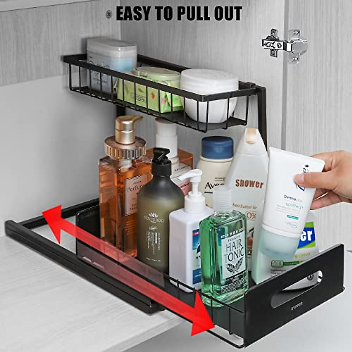 Under Sink Organizer - 2 Tier Bathroom Countertop Organizer Under Cabinet Storage for Kitchen, Under Sink Sliding Shelf Organizer Rack, Multi-Use Under Kitchen Sink Organizers and Storage