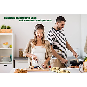 Vamotto Vertical Spoon Rest Holder with Two Resting Dishes, Stainless Steel Soup Ladles Holders, Standing Spoon Racks for Hotpot Restaurant, Buffet, Fast Food Restaurant, Kitchen Decor Tool (Silver)