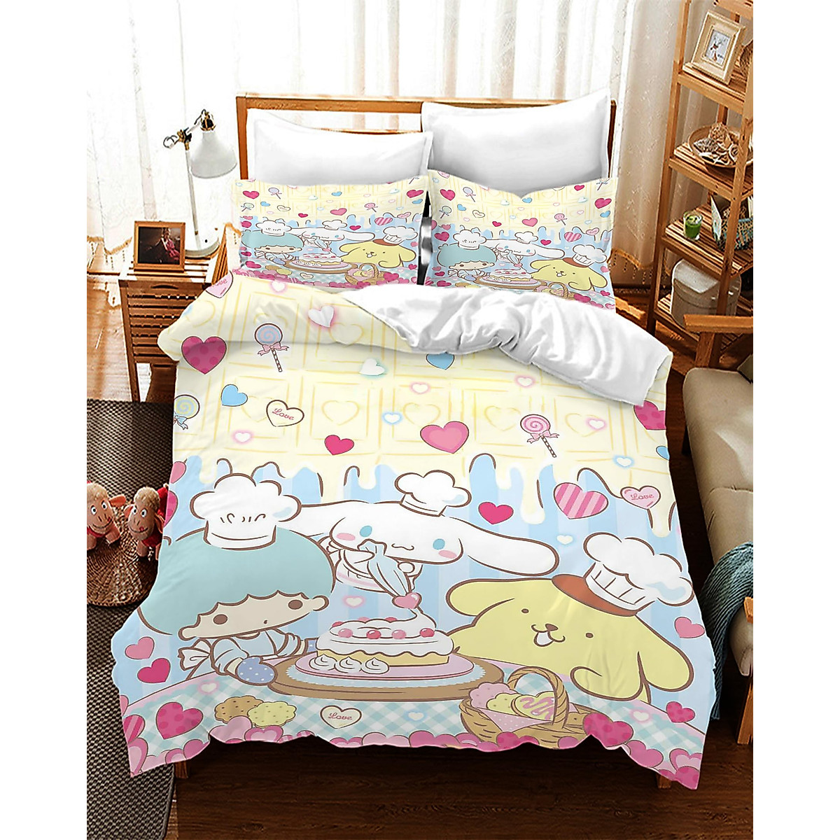 EIANLAI 3 Piece Anime Bedding Set 3D Printed Cartoon Soft Duvet Cover Set for Bedroom (1 Duvet Cover & 2 Pillowcases)-Full