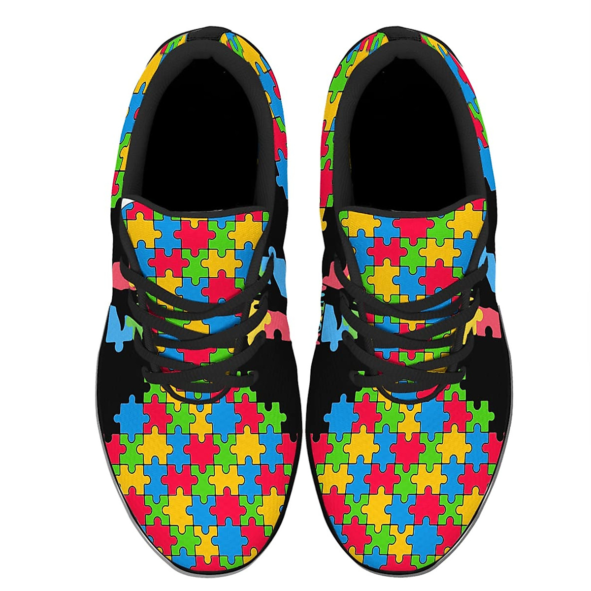 Autism Shoes Womens Mens Lightweight Breathable Running Sneaker Classic Autism Awareness Puzzle Print Tennis Walking Gym Shoes Black Size 10.5