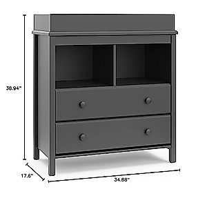 Storkcraft Alpine 2 Drawer Changing Table Chest (Gray) - Attached Changing Table Topper Fits Any Standard-Size Baby Changing Pad, 2 Drawers, 2 Shelves for Extra Nursery Storage, Easy to Assemble