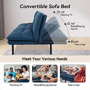 Hcore Bed, Memory Foam Sleeper Sofa,Futon Couch Sofabed, Blue