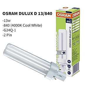 Osram 13W Dulux-D 2-Pin G24d-1 Cap 840 [4000K] Cool White Colour Energy Saving Compact Fluorescent Lamp